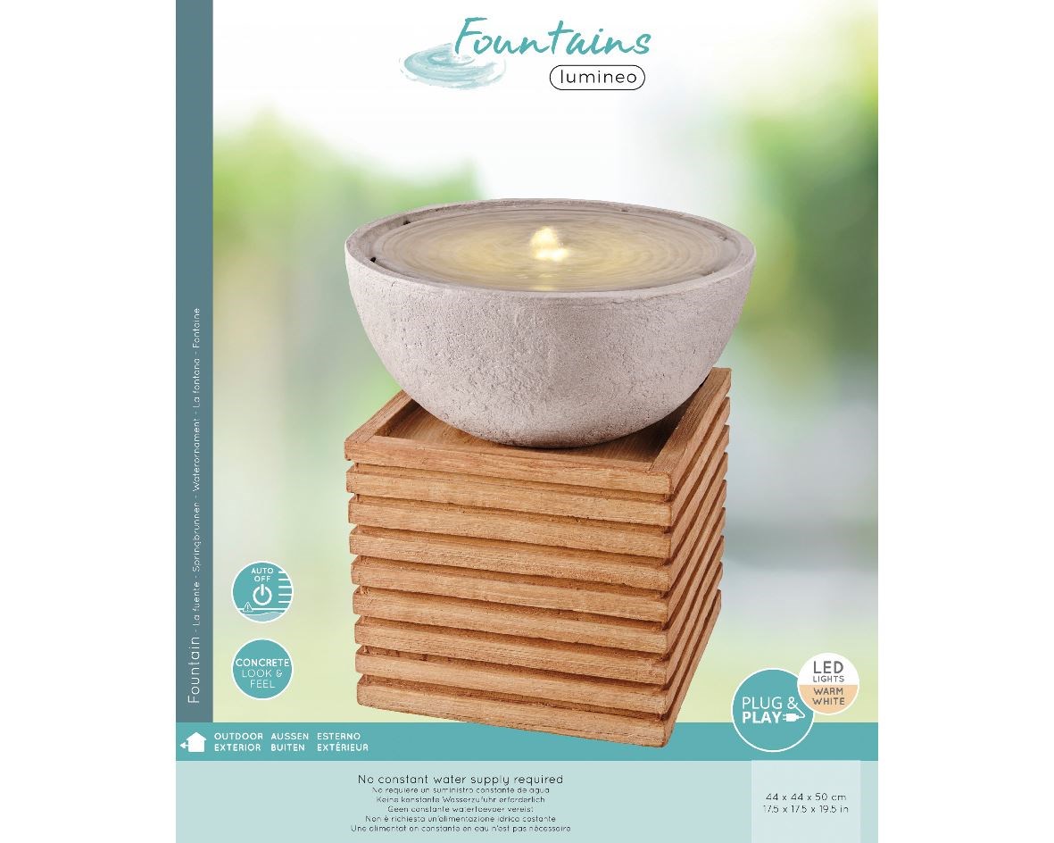 fontein squared rib with a bowl grc buiten lichtgrijs/warm hout ...